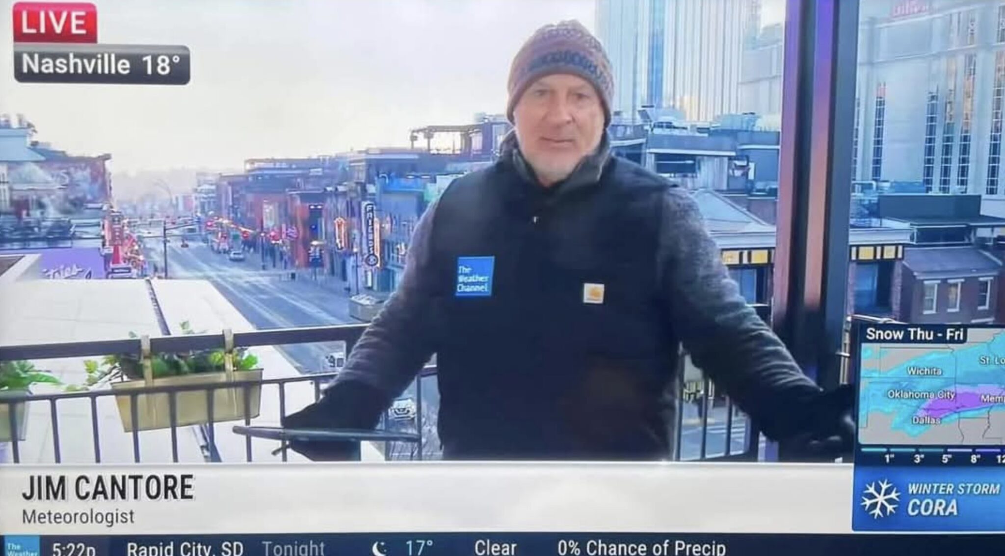 Nashville Goes Into Panic Mode When Jim Cantore Shows Up On Broadway ...