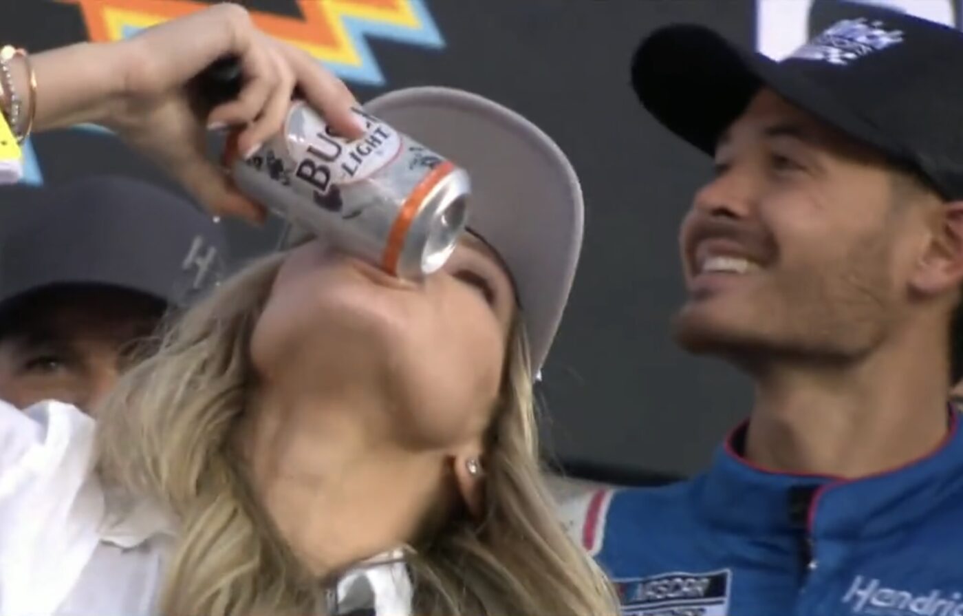 Kyle Larson’s Wife Katelyn Shotgunned A Beer On The Finish Line At Indy ...