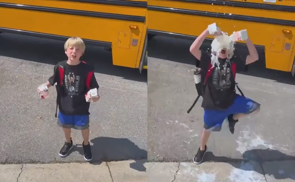 Little Kid Goes Full “Stone Cold Steve Austin” With Two Milk Cartons To ...