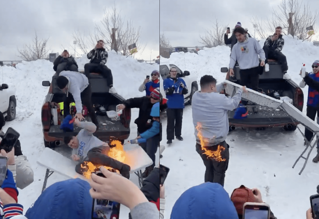 Bills Fans Bodyslam Detroit Lions Fan Through Flaming Table ...