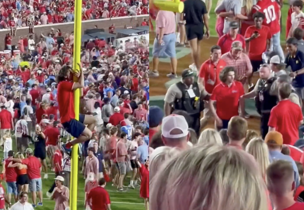 Ole Miss Fan Gets Intimate With The Goalpost, Escorted Off By Police ...